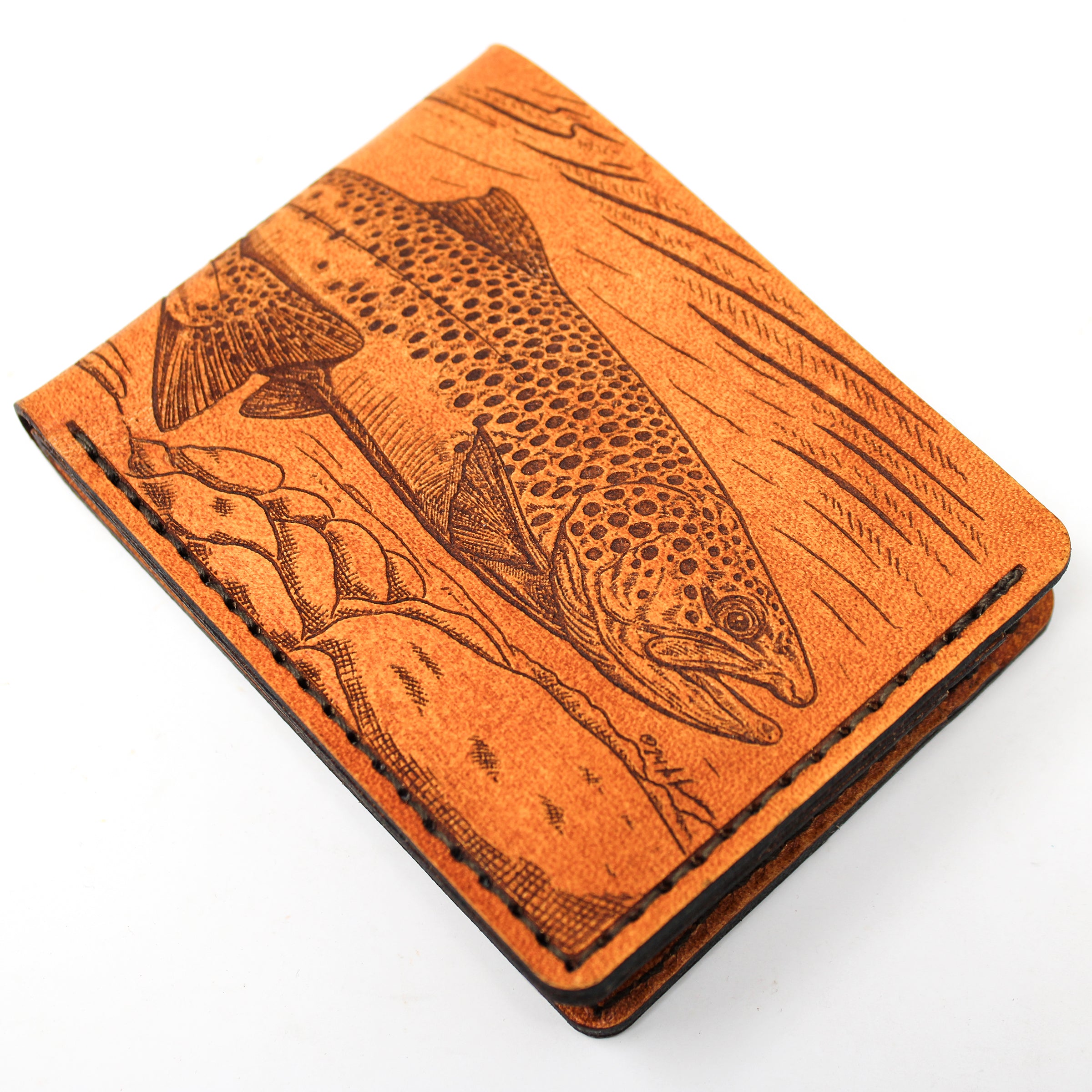 Leather Bill Fold Mens Wallet - Brown Trouts