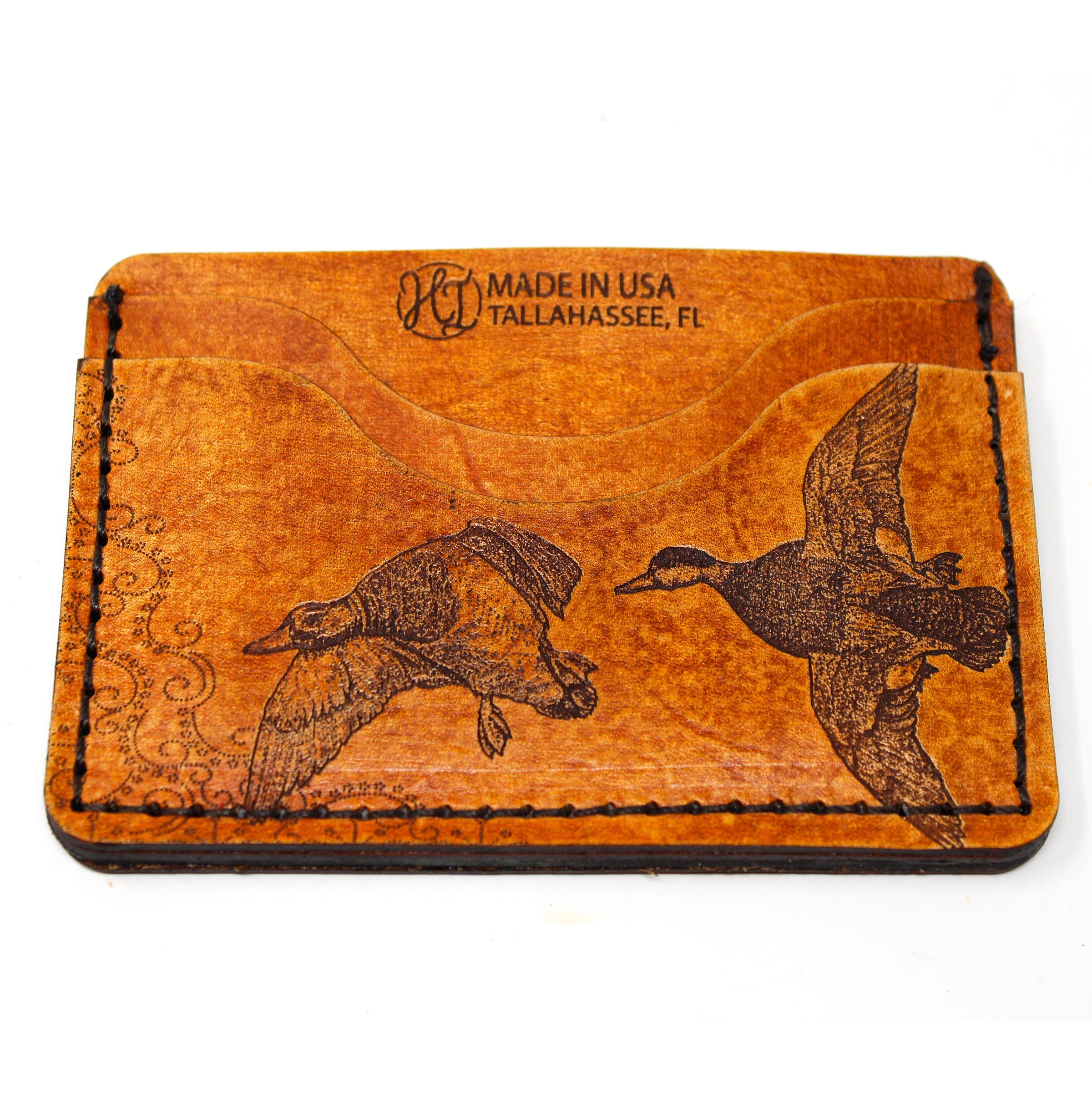Leather Card Holder Mens Wallet - Duck Hunt