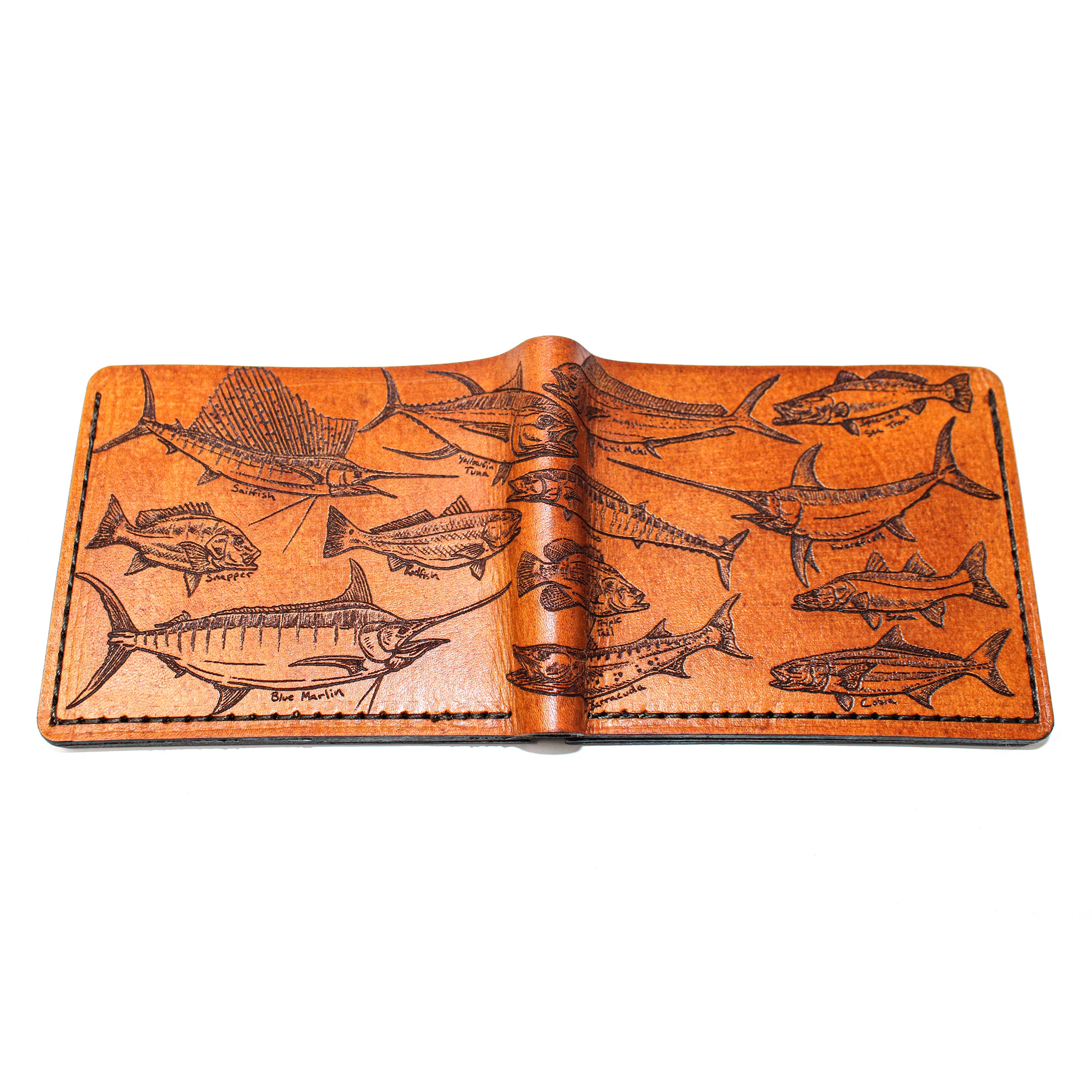 Leather Bill Fold / Bifold Mens Wallet - Salt Water Check List