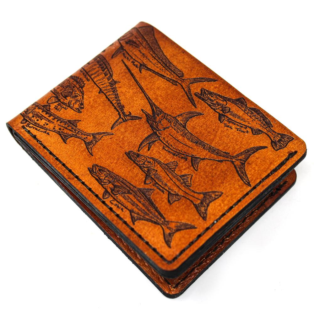 Leather Bill Fold / Bifold Mens Wallet - Salt Water Check List