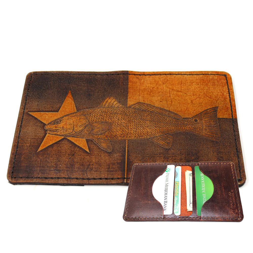 Leather Original Mens Wallet - TX Flag Redfish