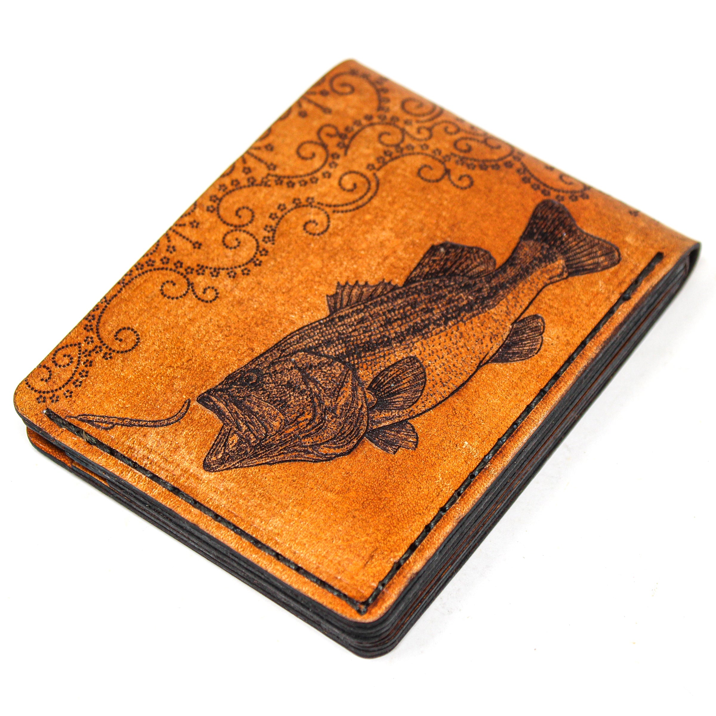 Leather Bill Fold Mens Wallet - Large Mouth Bass