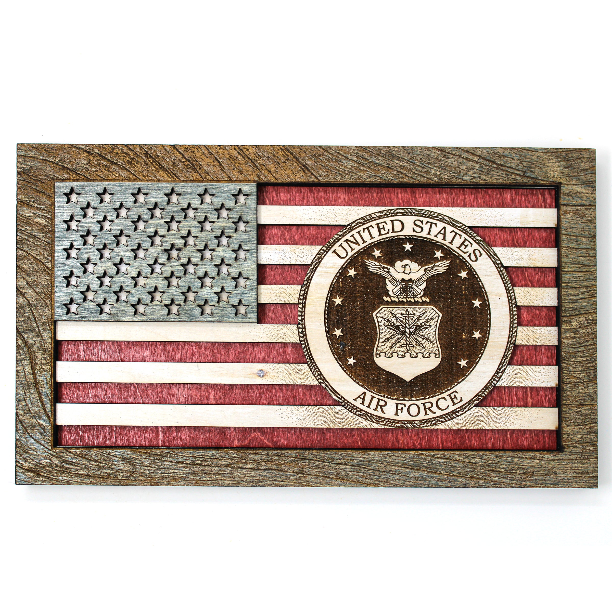 3D Wood Wall Art - Air Force Seal American Flag