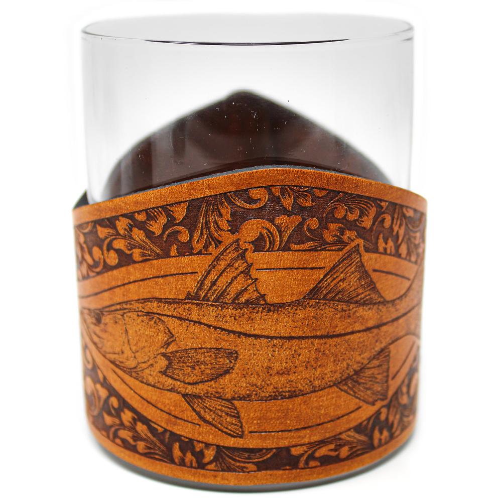 Whiskey Glass Leather Wrap - Snook Rocks Glass